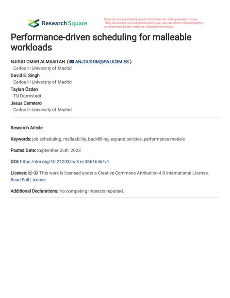 Pdf Performance Driven Scheduling For Malleable Workloads