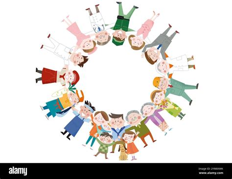 Assemblage Of People From Different Professions Forming A Circle Stock