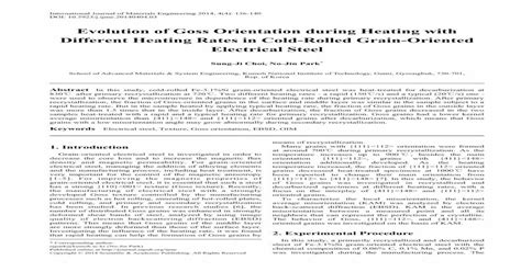 Pdf Evolution Of Goss Orientation During Heating With Pdf 10 5923 J Ijme