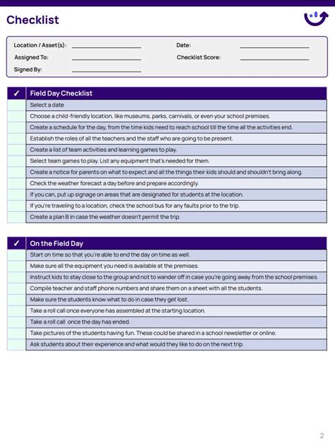 Field Day Checklist Xenia Templates