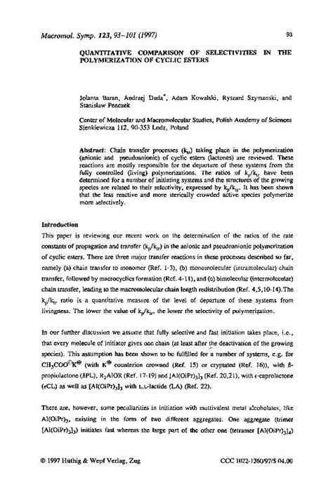 Pdf Quantitative Comparison Of Selectivities In The Polymerization Of Cyclic Esters Dokumen Tips