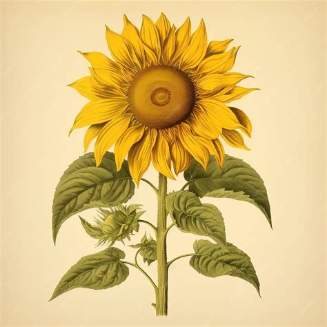 Premium Photo A Drawing Of A Yellow Sunflower With Green Leaves