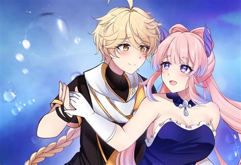 Aether And Sangonomiya Kokomi Genshin Impact Drawn By Midori User Nsaz Danbooru