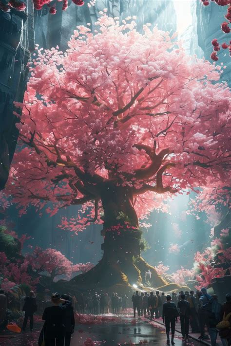 Giant Cherry Blossom Tree Inside A Sacred Cave Japan Cherry Blossom