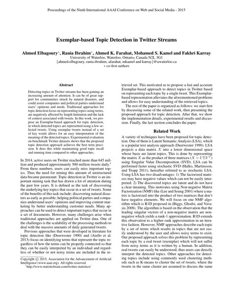 Pdf Exemplar Based Topic Detection In Twitter Streams