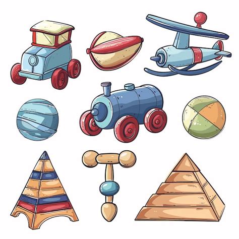 어린이 들 을 위한 귀여운 나무 장난감 일러스트레이션 세트 프리미엄 Ai 생성 벡터