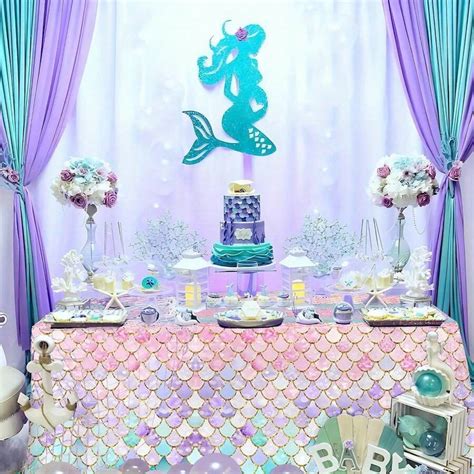 12pcs Mermaid Birthday Tablecloth Mermaid Table Cloths Disposable Plastic Mermaid Birthday
