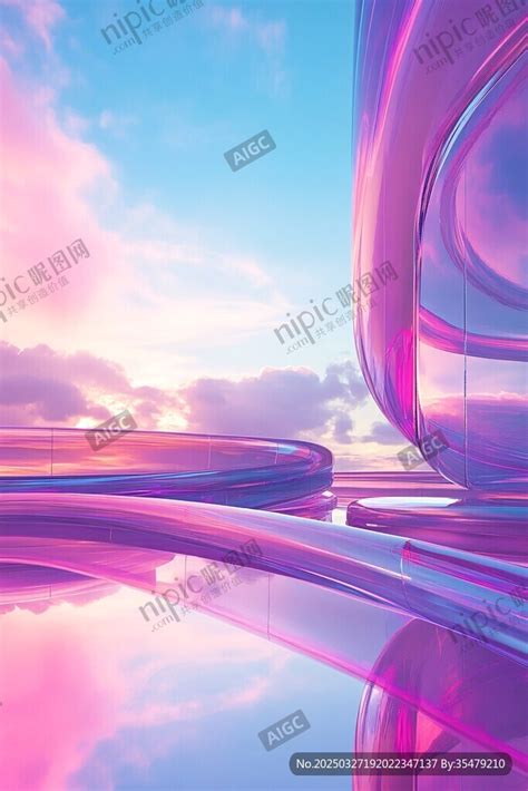 Ai创作图未来 场景 绚丽 色彩 天空 云彩 建筑 光泽 反光 科技 梦幻 空间 曲线 质感 光影 昵图网