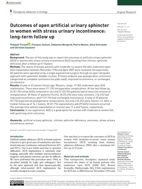 Pdf Outcomes Of Open Artificial Urinary Sphincter In Women With