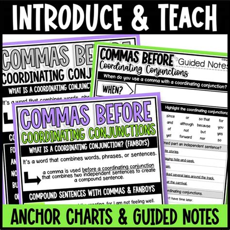 Conjunctions And Commas Worksheets And Anchor Charts Compound Sentence