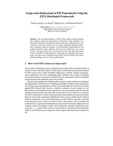 Pdf Large Scale Deployment In P2p Experiments Using The Jxta