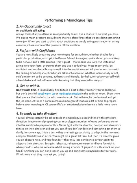 Performing A Monologue Tips Pdf Audition