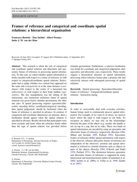 Pdf Frames Of Reference And Categorical And Coordinate Spatial Relations A Hierarchical