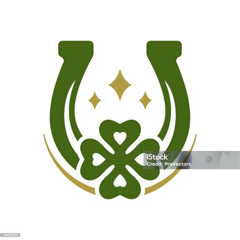 성 패트릭의 날 밝은 말굽 클로버 아일랜드 행운의 녹색 빈티지 아이콘 벡터 평면 그림 말굽에 대한 스톡 벡터 아트 및 기타 이미지 말굽 행운 클로버 온대 식물