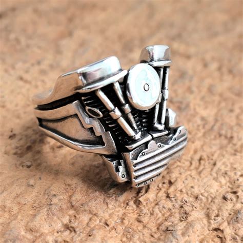 Panhead Engine Sillver Ring Motorcycle Jewelry Mens Statement Ring