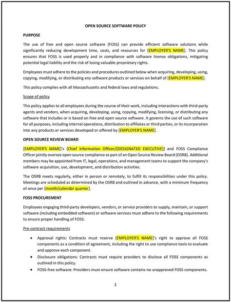 Open Source Software Policy Massachusetts Free Template