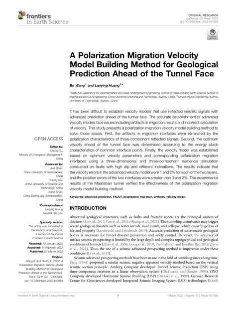 Pdf A Polarization Migration Velocity Model Building Method For Geological Prediction Ahead Of