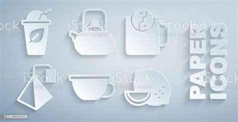 차 한 잔 티타임 가방 레몬 손잡이와 나뭇잎 아이콘이 있는 주전자를 설정합니다 벡터 0명에 대한 스톡 벡터 아트 및 기타 이미지 Istock