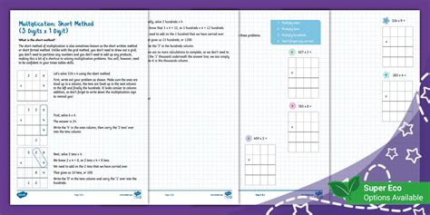 Multiplication Short Method 3 Digits X 1 Digit Ages 8 9