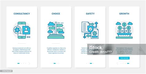 투자 성장 Ux Ui 모바일 앱 페이지 화면 세트에 대한 비즈니스 상담 자문 개념에 대한 스톡 벡터 아트 및 기타 이미지 개념 개선 개체 그룹 Istock