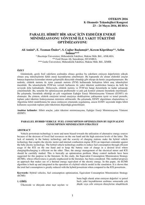 Pdf Ecms Hybrid Vehicle Paralel Hİbrİt Bİr AraÇ İÇİn EŞdeĞer Enerjİ