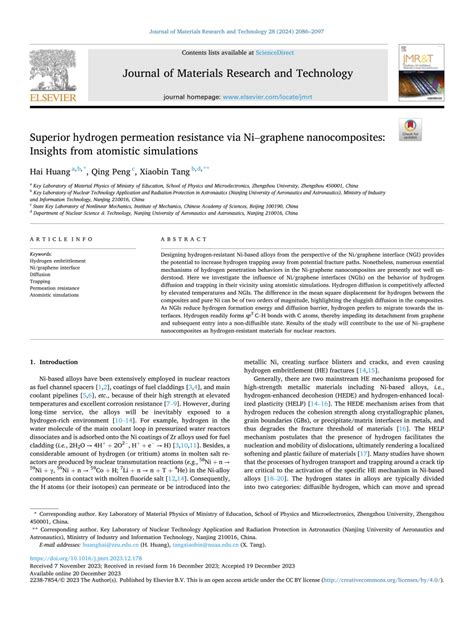 Pdf Superior Hydrogen Permeation Resistance Via Ni Graphene