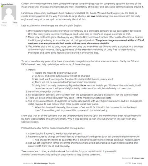 statement from alleged unity employee r unity3d