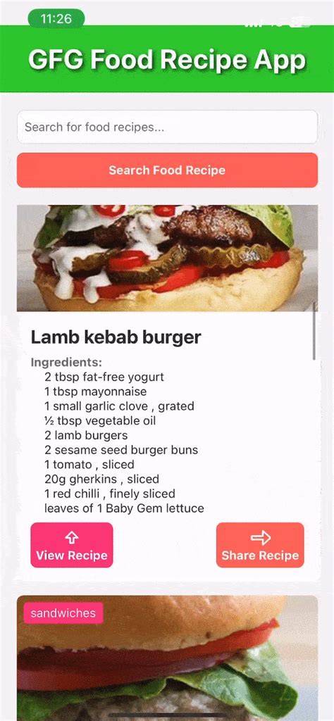 Create A Food Reciepe App Using React Native Geeksforgeeks