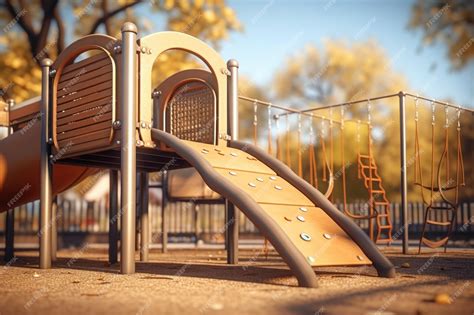 A Playground Structure Featuring A Slide And Swings Perfect For