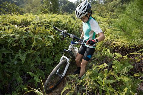 열대 숲 트레일에서 등반 하는 산악 자전거와 크로스 컨트리 자전거 여자 자전거 건강한 생활방식에 대한 스톡 사진 및 기타 이미지 건강한 생활방식 동기 부여 두발자전거