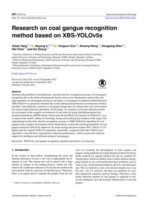 Research On Coal Gangue Recognition Method Based On Xbs Yolov5s