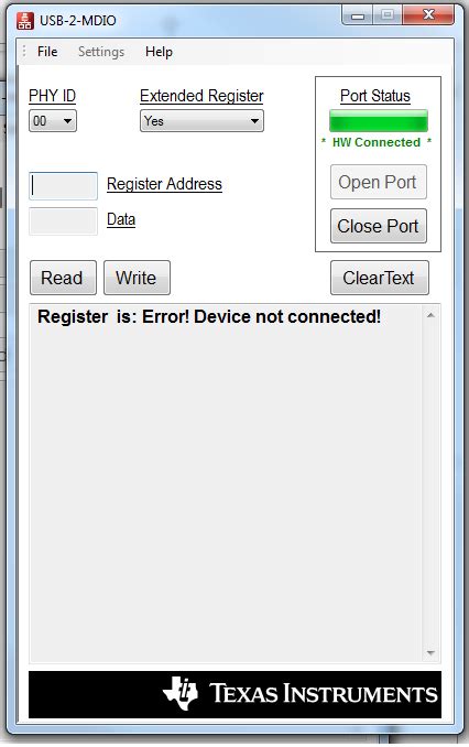 Dp83869evm Followed Users Guide Installed Latest Msp430 Driver