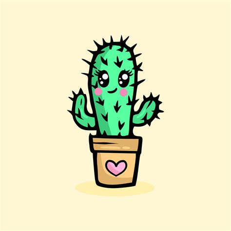 Drawing A Cute Cactus With A Happy Face 27501575 Vector Art At Vecteezy