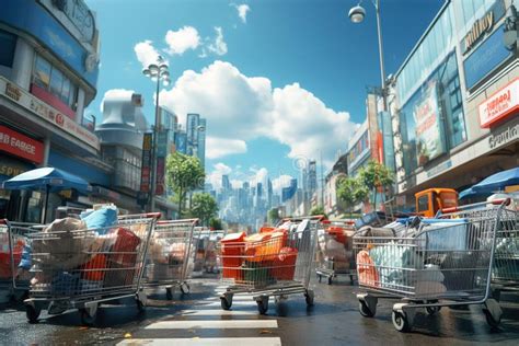 Vibrant Shopping Mall Cartoon Illustration For Marketing Campaigns