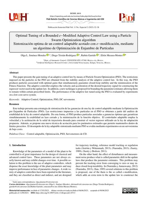 Pdf Optimal Tuning Of A Bounded E Modified Adaptive Control Law Using