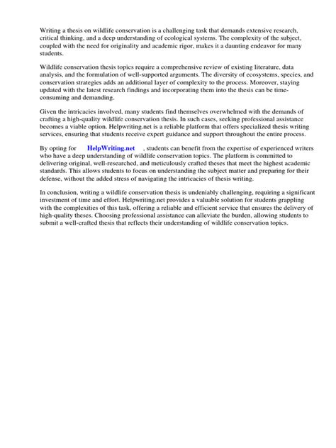 Wildlife Conservation Thesis Topics Pdf