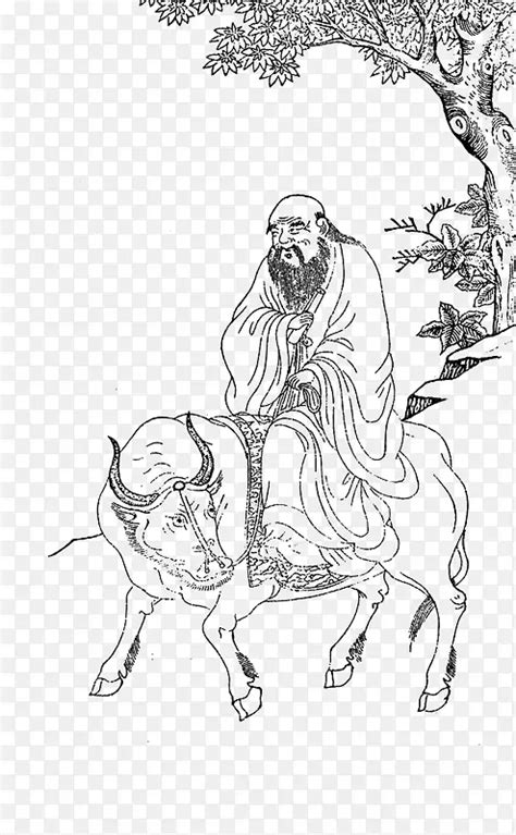 中国风老子骑青牛线描PNG图片素材下载 图片编号8012008 PNG素材网