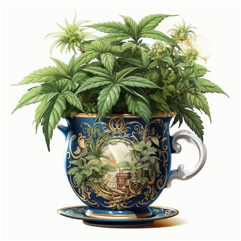 Premium Ai Image There Is A Blue Cup With A Plant In It On A Saucer