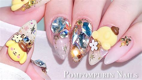 Sub 짧지만 귀여워요 폼폼푸린네일💛 산리오네일 풀스톤네일 네일팁연장 네일아트 셀프네일 네일asmr