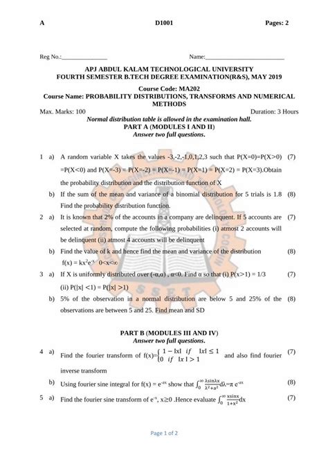 Pdf Apj Abdul Kalam Technological University Fourth · 2019 12 11 · B Solve The Equation