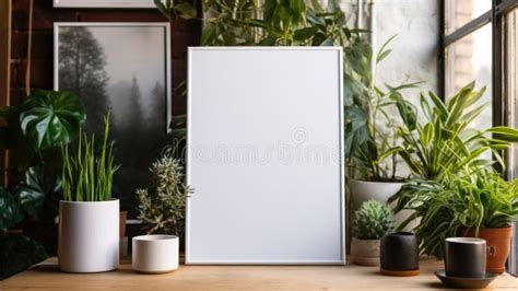 Mockup Table For Ad On The Table Around Plants Stock Illustration Illustration Of Loft