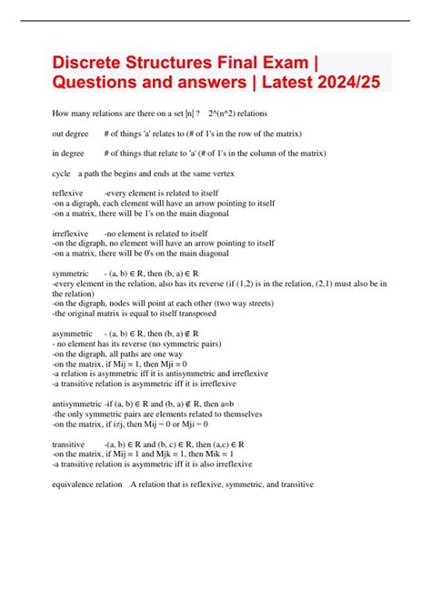 Discrete Structures Final Exam Questions And Answers Latest 202425 Discrete Structures
