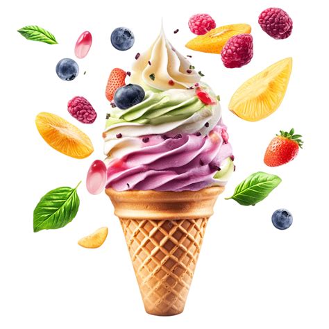 Colorful Fruit Swirl Ice Cream Cone Ice Cream Fruits Swirl Png