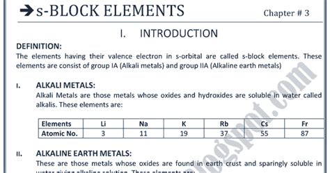 Adamjee Coaching Xii Chemistry Notes S Block Elements