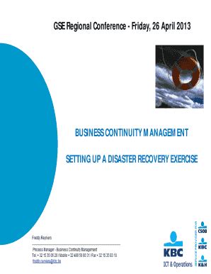Fillable Online SETTING UP A DISASTER RECOVERY EXERCISE Fax Email Print PdfFiller