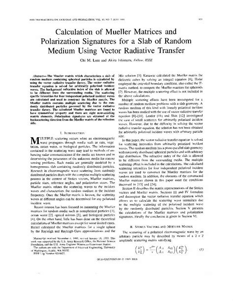Pdf Calculation Of Mueller Matrices And Polarization Signatures For A