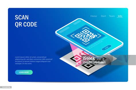 Qr 인증 개념 스캐너가 있는 휴대 전화는 Qr 코드를 읽습니다 스마트폰 화면에 기계가 판독 가능한 바코드 벡터 편집 가능한 하이테크 그림 아이소메트릭 스타일 Qr코드에