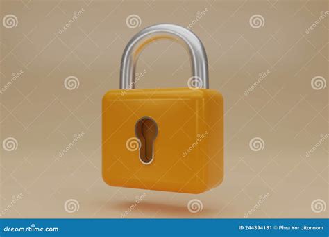 3d Render Yellow Padlock Icon Isolated On Yellow Background Minimal Yellow Lock Stock