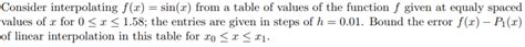 Solved Consider Interpolating F X Sin X From A Table Of Chegg