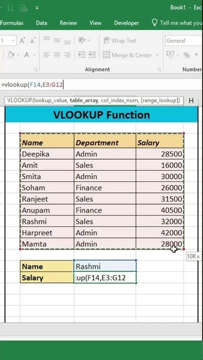 Ms Excel Trick 5 Vlookup In Excel In Hindi Shorts Youtubeshorts